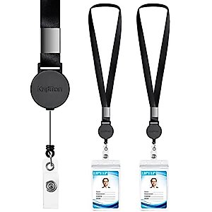 Lanyard with ID Holder (2 Pack) 20 inch Flat Polyester ID Lanyard with Retractable Badge Reel and Vertical Name Badge Holder for Offices ID, School ID, Driver Licence (2)