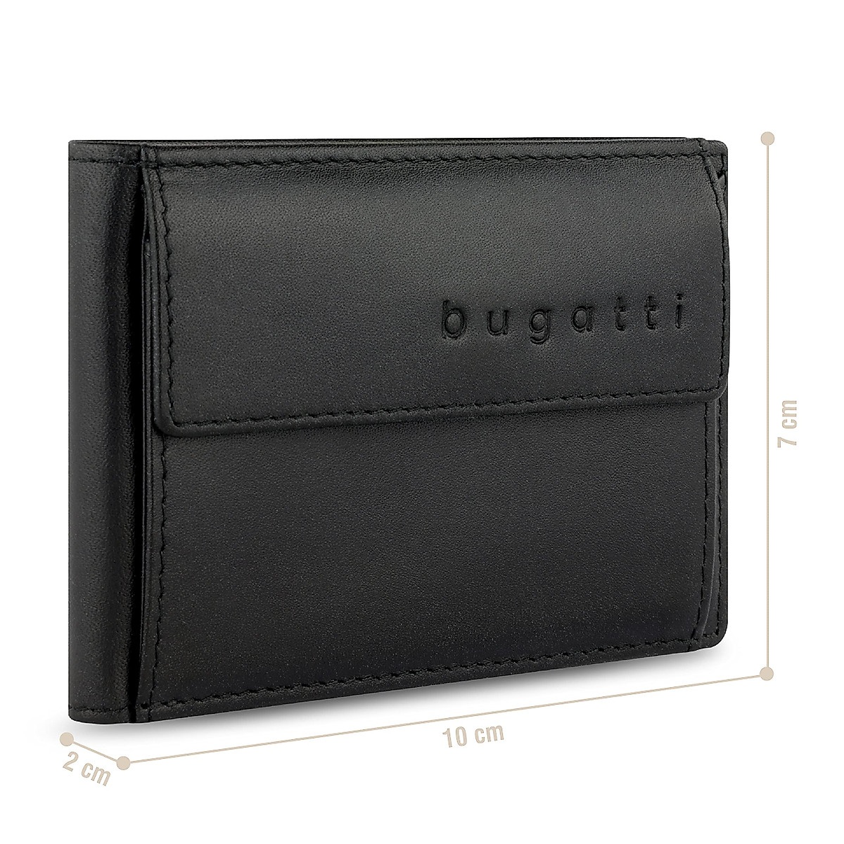 Bugatti Super Slim Mini Leather Wallet - Small Wallet with RFID Protection, Black, black