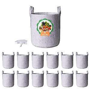 DECORLIFE 12-Pack Grow Bags, 5 Gallon Thickened Nonwoven Fabric Pots with Handles, Grey, Come with Plant Labels