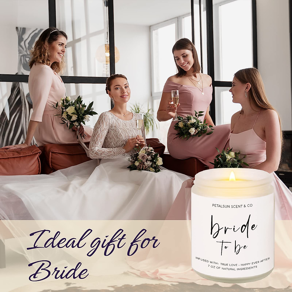 PETALSUN Bride Gifts, Engagement Gift, Bride to Be Gifts, Engagement Gifts for Her, Couples, Bridal Shower Gifts, Handmade Lavender Natural Soy Wax Candle (7oz)