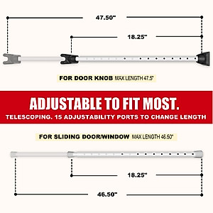 SECURITYMAN 2-in-1 Door Security Bar with Alarm & Sliding Door Stopper Security Bar with 120db Loud Alert Siren - Durable & Rugged Iron, (Protects Against Scratches), White 2021 Model (SECURITYBARS)