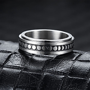 Vakki 8 PCS Stainless Steel Spinner Ring for Women Stars Moon Sun Spin Double Rotation Wedding Rings Promise Ring Birthday Gift Size 9