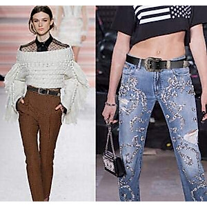 INOGIH Western-Leather-Belts-Women Vintage Waist-Belts with Hollow Out Flower Buckle