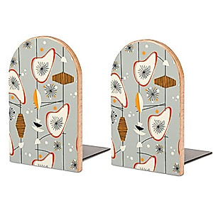 Wooden Book Ends 2 Pieces,Vintage Atomic Mid Century Modern Decorative Bookshelf Sturdy Book Holders for Home Office School Book Organizers 5x3.1x3.9 inches