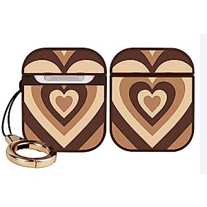 AIGOMARA Brown Case for Cute Stripe Non-Slip Edge Magnetic Closure Design Shockproof Protective Hard Cover for 1&2 Charging with Lanyard Buckle (Brown Love Heart)