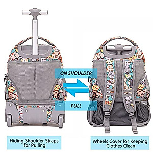 NEW TILAMI 16 Inches Rolling Backpack, Boys&Girls Wheeled Backpack School Travel Student Bag Kids Rolling Backpack, Cat