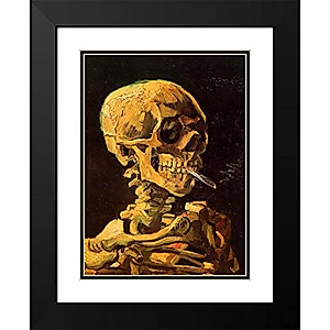 ArtDirect Skull With Burning Cigarette II 14x18 Black Modern Wood Framed with Double Matting Museum Art Print by Van Gogh, Vincent