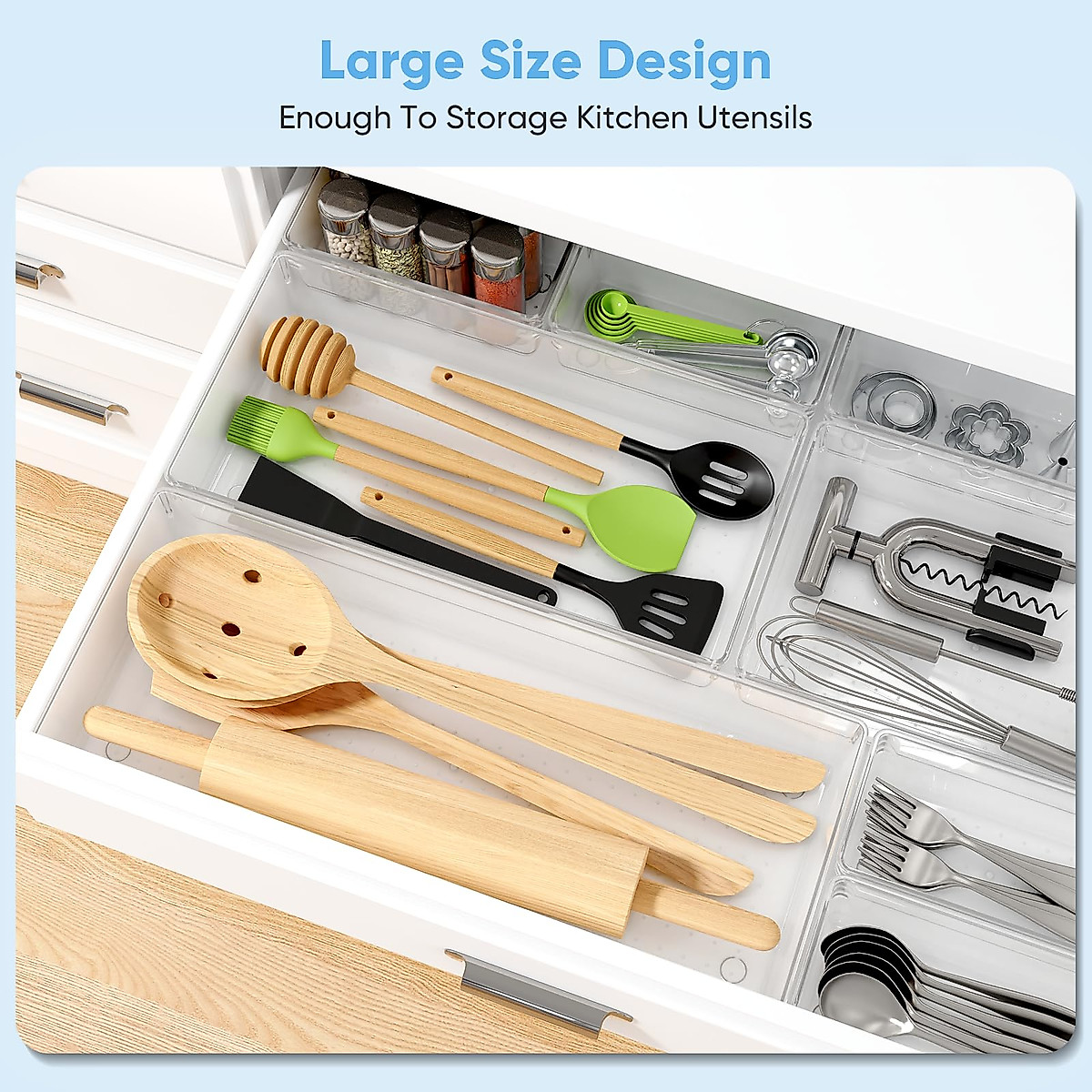 CERMENK 16 Pack Large Clear Drawer Organizer,Bathroom Drawer Organizer Trays,4 Size Plastic Kitchen Drawer Organizer and Storage,Acrylic Vanity Storage Bins for Kitchen Utensils,Office,Makeup