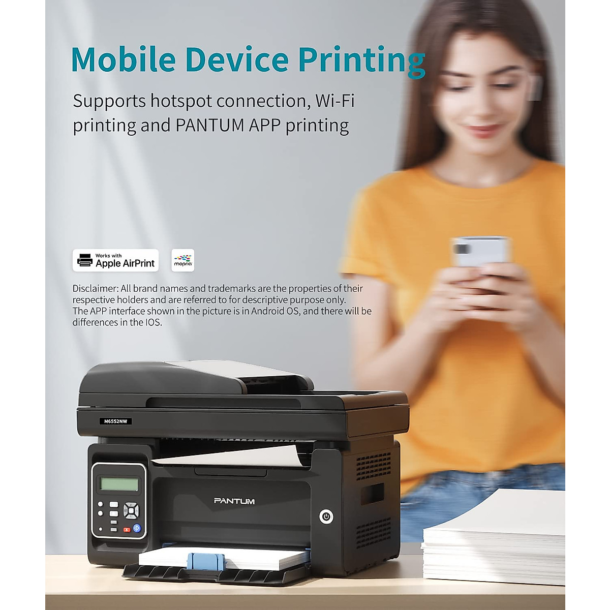 Pantum M6552NW All in One Laser Printer Scanner Copier with Auto Document Feeder, Wireless Multifunction Black and White Laser Printer, Black