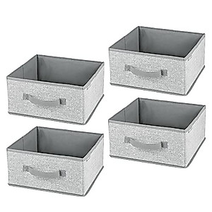mDesign Soft Fabric Closet Organizer Box with Front Pull Handle for Shelves in Bedroom, Bathroom, Home Office - Holds Clothing, Linens, Accessories - Lido Collection - 4 Pack - Gray