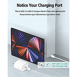 10FT iPad Charger Cord, 20W USB C Fast Charger with Long Charging Cable for iPad Pro 12.9 6th/5th/4th/3rd, 11 inch 4th/3rd/2nd/1st, iPad 10th Generation, iPad Air 5th/4th Generation, iPad Mini 6