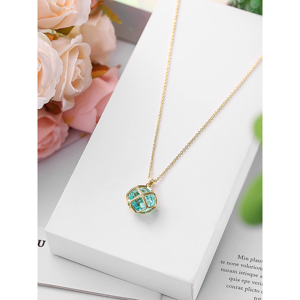 Qinpan 14MM Crystal Pendant Drop Dangle Necklace for Women Glod Plated Costume Jewelry, 24.4*17.8mm, Gold Plated, Cubic Zirconia