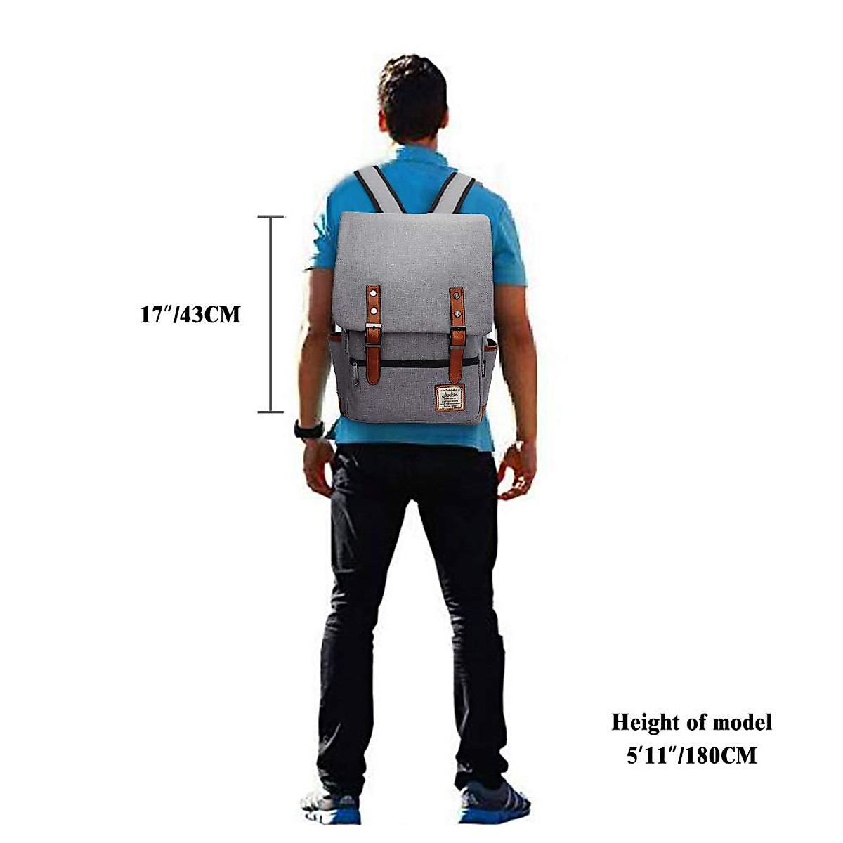 Junlion Vintage Laptop Backpack Gift for Women Men, School College Slim Backpack Fits 15.6 inch MacBook Gray