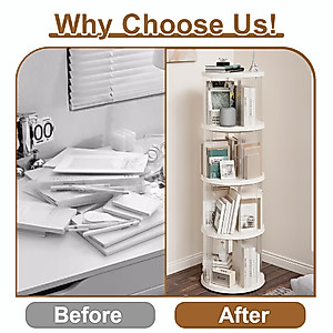 Sybrioka 4 Tier Rotating Bookshelf 360 Degree Swivel Bookcase, Clear Acrylic Round Spinning Book Shelf Organizer, Corner Display Shelf for Kids Bedroom, Living Room (4 Tier)