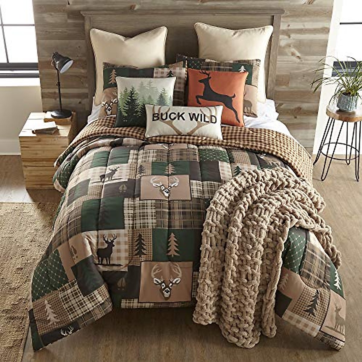 Donna Sharp Throw Pillow - Green Forest Lodge Decorative Throw Pillow with Layered Forest Pattern - Square