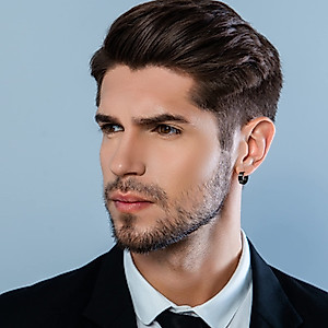 ONESING 12 Pairs Mens Earrings Stainless Steel Earrings for Men Stud Earrings Black Hoop Earrings Silver Flat Back Earrings Hypoallergenic Earrings Set Piercings Jewelry for Men