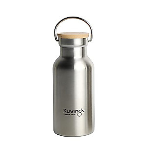 Kuvings Stainless Steel Water Bottle | Double Wall Vacuum Insulated Water Bottle | Works with Hot & Cold Drinks | Eco-friendly Lid with Bamboo Detail | BPA-Free, Plastic-Free & Dishwasher-Safe | 12 OZ