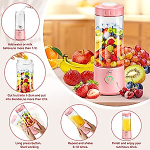 Portable Blender, Personal Blender for Shakes and Smoothies 13.5 Oz Blender Bottles with 6 Sharp Blades Hand-held Blender for Kitchen Gym Travel Office