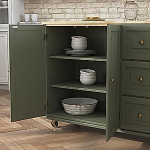 Homestyles Mobile Kitchen Island Cart with Wood Top and Dropleaf Breakfast Bar, 18" D x 53.5" W x 36" H, Green