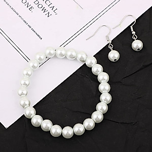 GRAZIOSO Faux Pearl Necklace Set for Women Girls, 8mm Pearl Earrings Bracelet 3 pcs Pearl Jewelry, Birthday Christmas Gift for Brides Mom Wife Sister Best Friend, Gift Box (B)