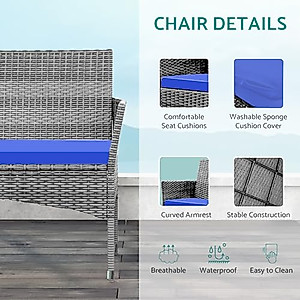 TINKLE WELL 4-Piece Brown Patio Furniture Set – Sectional Wicker Rattan Sofa with Thick Cushions and Table for Garden, Yard, or Porch