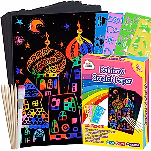 ZMLM Gift Christmas for Girl Art-Craft Kit: Rainbow Scratch Paper Magic Art Craft Project Supply Toddler Drawing Activity Kid Travel Toy Age 3-12 Year Old Birthday Gift