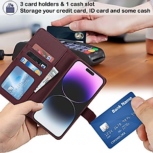 Ｈａｖａｙａ for iPhone 14 pro max Phone case Wallet for Women iPhone 14 pro max Wallet case Magsafe Compatible with Card Holder flip Folio Detachable Magnetic Leather Phone Cover-Wine Red