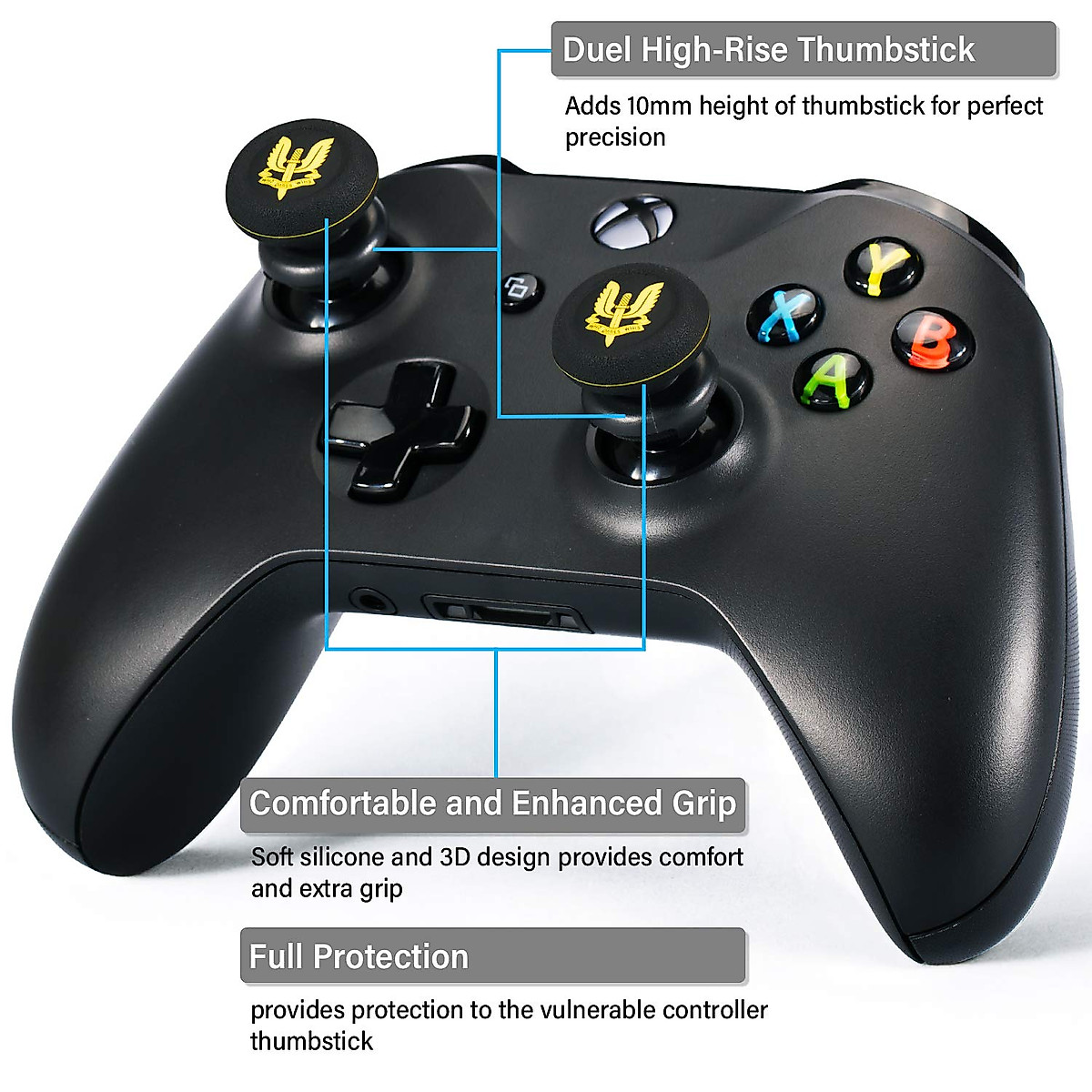 Playrealm FPS Thumbstick Extender & Printing Rubber Silicone Grip Cover 2 Sets for Xbox Series X/S & Xbox One Controller(SAS Who Dares Wins)