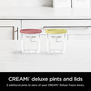 Ninja XSKPNTLTD2 CREAMi Deluxe Pints and Lids 2 Pack, Compatible with NC500 Series Ninja Creami Deluxe ice Cream Makers, BPA-Free & Dishwasher Safe, Coral & Yellow Lids