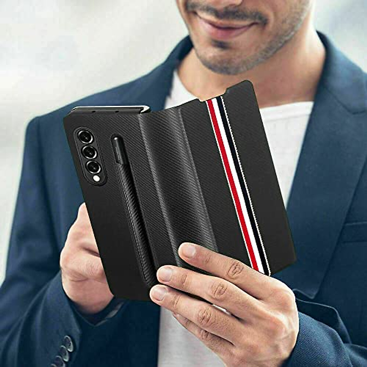 EAXER Compatible with Samsung Galaxy Z Fold 3 5G Case, with S-Pen Pocket, Luxury PU Leather All-Inclusive Case Cover with S Pen Holder (Brown)