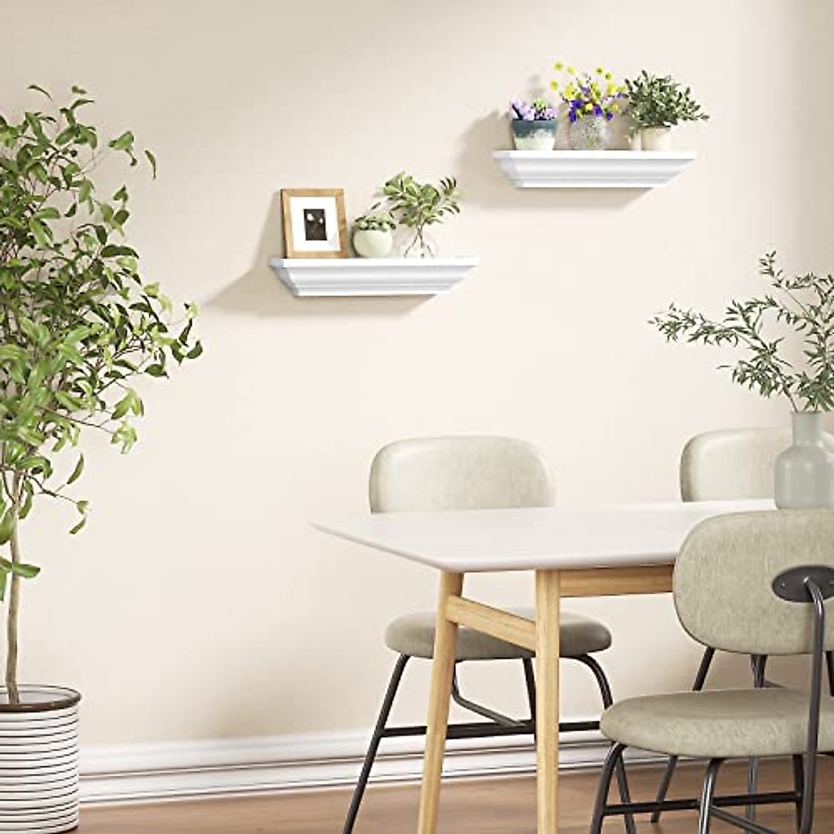 Alsonerbay Floating Shelves White, Wood Shelves Rustic Shelves for Wall Storage, Wall Mounted Shelves for Bedroom Living Room Bathroom, 17 Inch 2 Pack