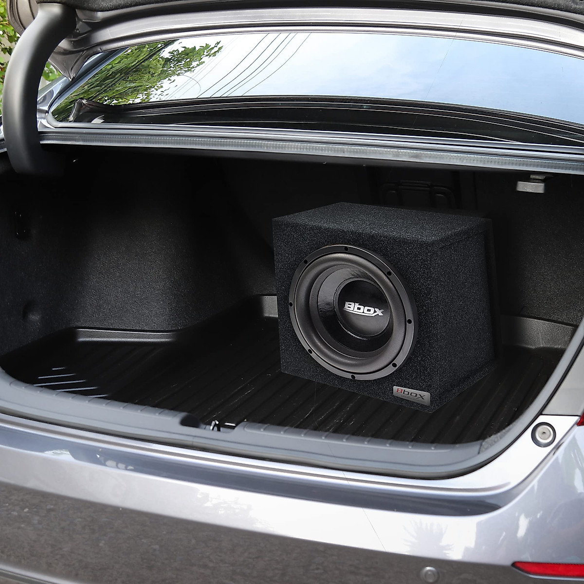 Atrend Bbox Single Sealed 12 Inch Subwoofer Enclosure - Car Subwoofer Boxes & Enclosures - Premium Subwoofer Box Improves Audio Quality, Sound & Bass - Red & Black Spring Terminals - Charcoal