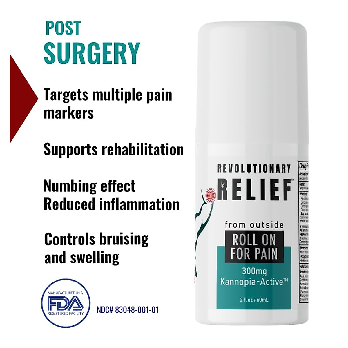 Instant Pain Relief Roll-On with 4% Lidocaine・230400mg Hemp Extract (=300mg KannopiaActive)・Post Surgery & Injury Support・Arnica・Doctor Recommended for Nerve・Joint・Sciatic Health・Free Sample* (2Pack)