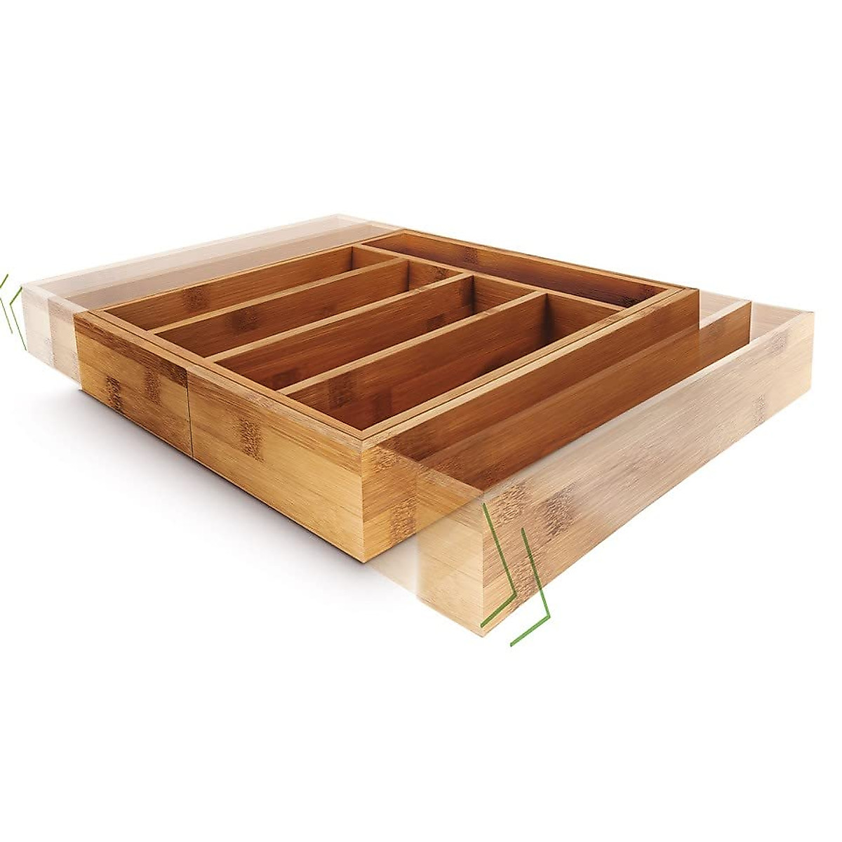 Noveltia Bamboo Expandable Silverware Drawer Organizer with 5-7 Compartments. Kitchen Cutlery Holder Storage Tray with Dividers for Utensils, Flatware, Office Supplies, Forks, Spoons, Jewelry