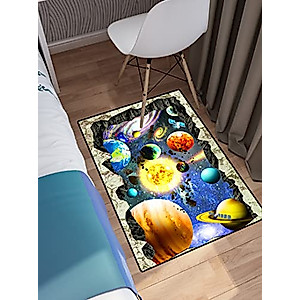 3D Outer Space Area Rugs, Universe Galaxy Starry Floor Mats, Colorful Planet Printed Throw Rugs for Kids Bedroom Living Room Soft Carpets, 2'×3'