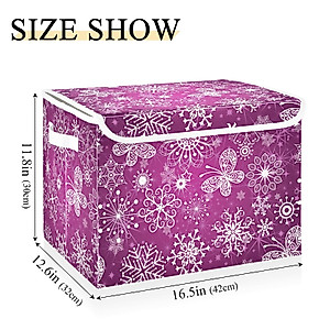 DALAWU Containers Baskets with Lids Christmas Purple Snowflake Fabric Foldable Storage Bins Organizer with Lid Collapsible Storage Boxes for Home Bedroom Closet Office