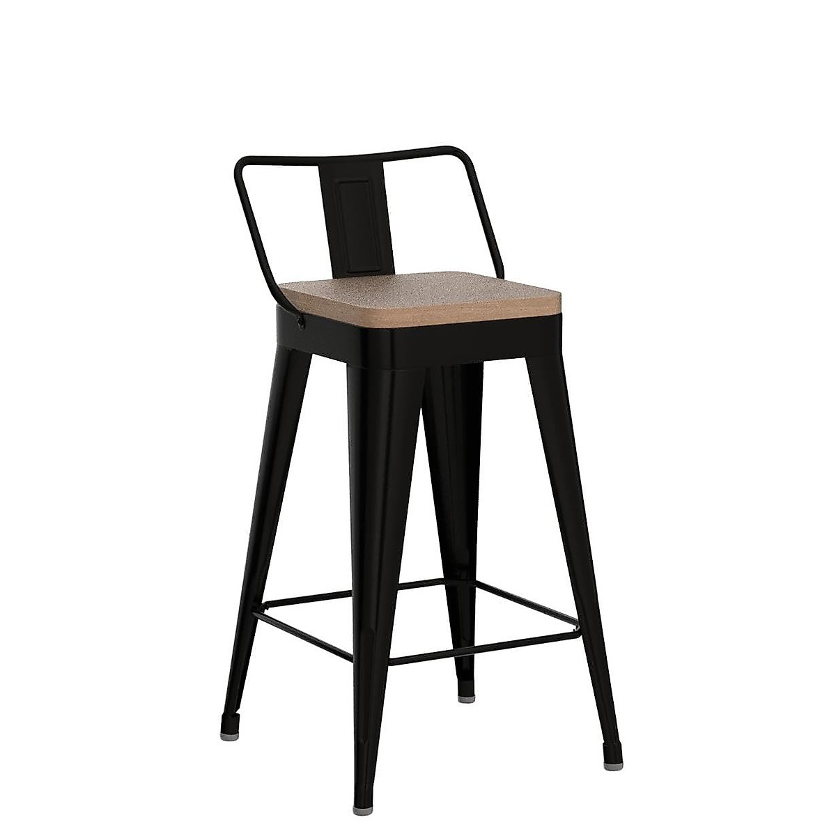 WENTMENT Metal Bar Stools Set of 4 Counter Height Bar Stools Barstools with Removable Back 26" Kitchen Bar Stools with Wooden Seat, Black