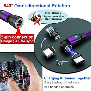 EndlesShine Magnetic Charging Cable(3Pack3.3/6.6/6.6FT&Cable Bag),One-Handed Charging Magnetic Phone Charger 3 in 1 Compatible with Micro USB, Type C 3A Charging USB Data Sync Cable(Purple)