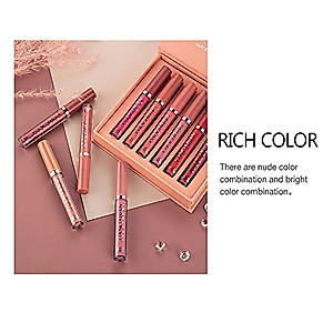 DEERWIN 6 Colors Matte Liquid Lipstick Makeup Set Waterproof Long-Lasting Wear Non-Stick Cup Not Fade Lip Gloss Gift Sets (Set A)