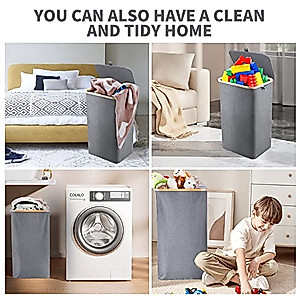 Airrniss Laundry Hamper with lid, 100L Waterproof-Laundry Basket, Collapsible-Tall-Clothes Hamper with Removable-Laundry Bags for Bedroom, Laundry Room, Closet, Bathroom, College Grey
