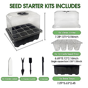 Lawntial 6-Pack Seed Starter Tray with Adjustable Humidity Dome and Base Plant Seed Starter Kit, Indoor Greenhouse, Mini Greenhouse, Seedling Starter Trays for Seeds Growing Starting