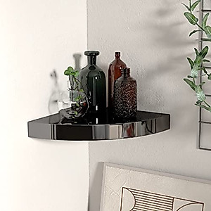 vidaXL Floating Corner Shelf Floating Display Shelf Wall Mounted Shelf Ledge Hanging CD Rack Board Bedroom Living Room High Gloss Black 9.8" MDF