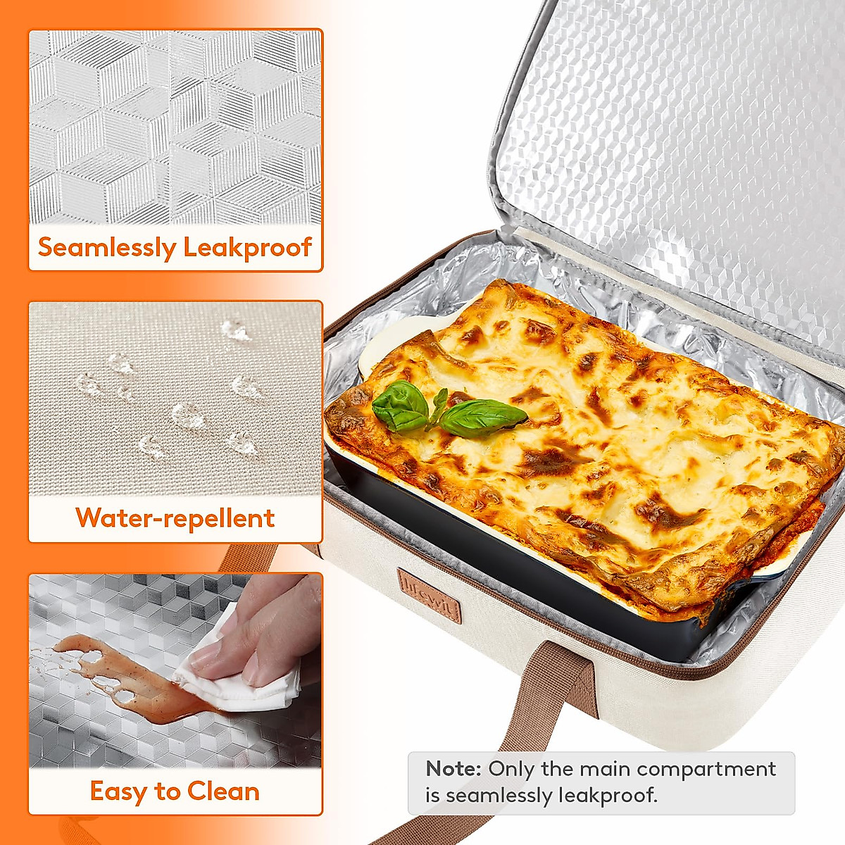 Lifewit Expandable Insulated Casserole Carrier for Hot or Cold Food, Double Decker Food Bag Lasagna Holder Carry Tote for Potluck Parties/Picnic/Cookouts, Fits 9"x13" Baking Dish, Cream