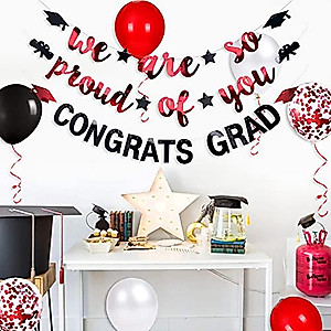 Red Black 2023 Graduation Party Decorations We are So Proud of You Congrats Grad Graduation Banner Graduation Cap Diploma Star Garland Backdrop for Congratulations 2023 Grad Party Supplies
