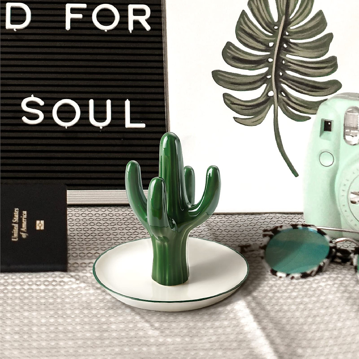 PUDDING CABIN Cactus Ring Holder Green Jewelry Dish for Rings Earrings Bracelets Necklace Organizer, Cactus Gift for Women Birthday Wedding Graduation Christmas Valentines, Room Decor Aesthetic