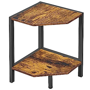 HOMCENES Corner Shelf Stand, Industrial 2 Tier Wall Corner Bookshelf with Metal Frame, Corner Display Rack Plant Flower Shelf, Corner Shelves for Living Room Decor, Bedroom, Bathroom, Rustic Brown