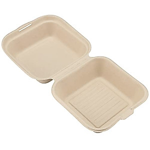 MOUYAT 100 Pack 6x6 Inch Clamshell Take out Food Containers, Single Compartment To Go Hamburger Box with Hinged Lid, Take Home containers for Kitchens, Parties, Restaurants, Food Trucks, Brown