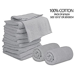 Cotton & Calm Exquisitely Fluffy 100% Cotton Wash Cloths Set - Luxurious 24 Pack Grey Washcloths - 12x12 Inches Face Towel - Super Soft and Absorbent for Face, Hand, Gym & Spa