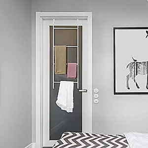 MyGift Over-The-Door Towel Rack with 4 Rungs, White Metal Ladder Bathroom Towel Hanging Storage Drying Rack
