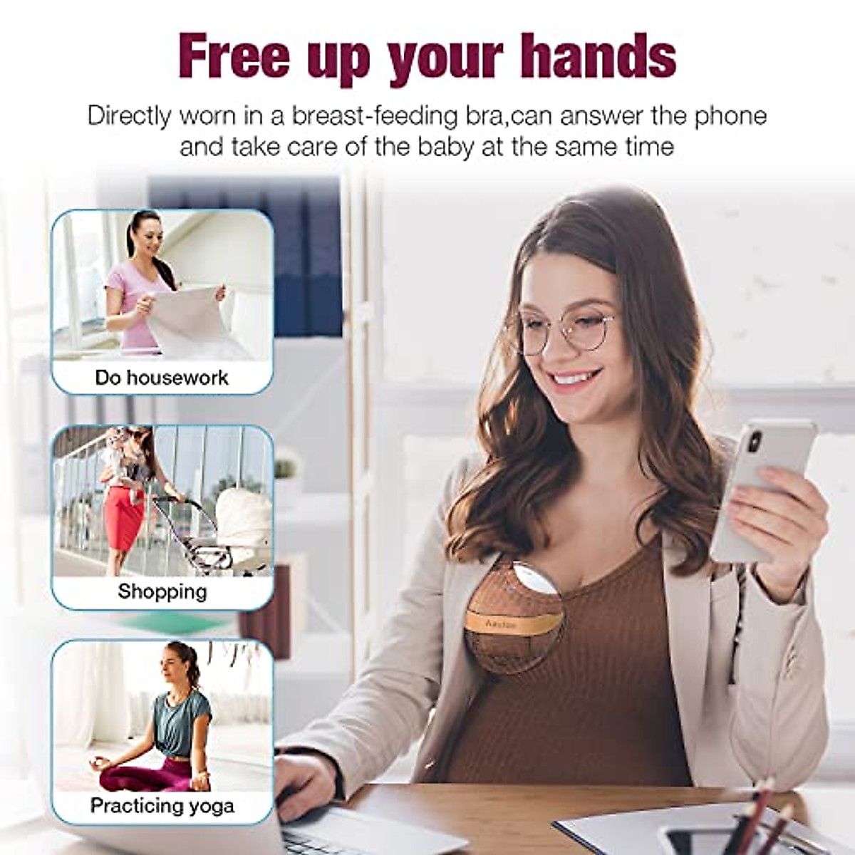 Double Wearable Breast Pump,Portable Wearable Hands Free Breast Pump 1500mAh Electric Breastfeeding Pump with 4 Mode & 21 Level Pumping On The Go